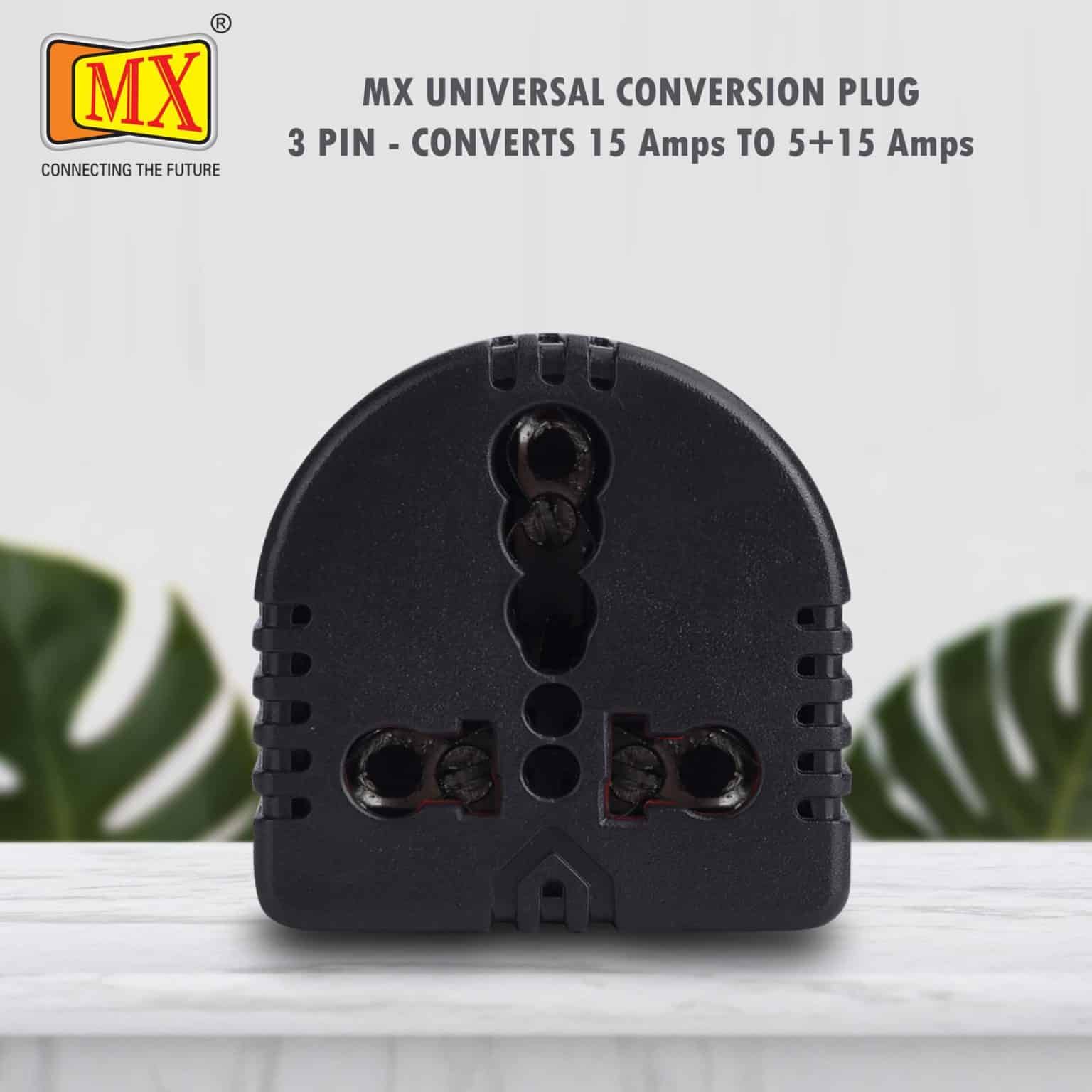 MX 3-Pin Universal Socket Plug (Converts 15 Amp to 5 Amp + 15 Amp ...