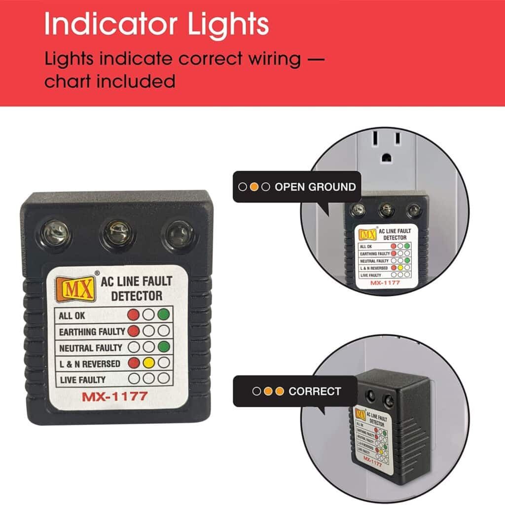 MX AC Electrical Line Fault Detector 5AMP 3 Pin Socket Tester with ...