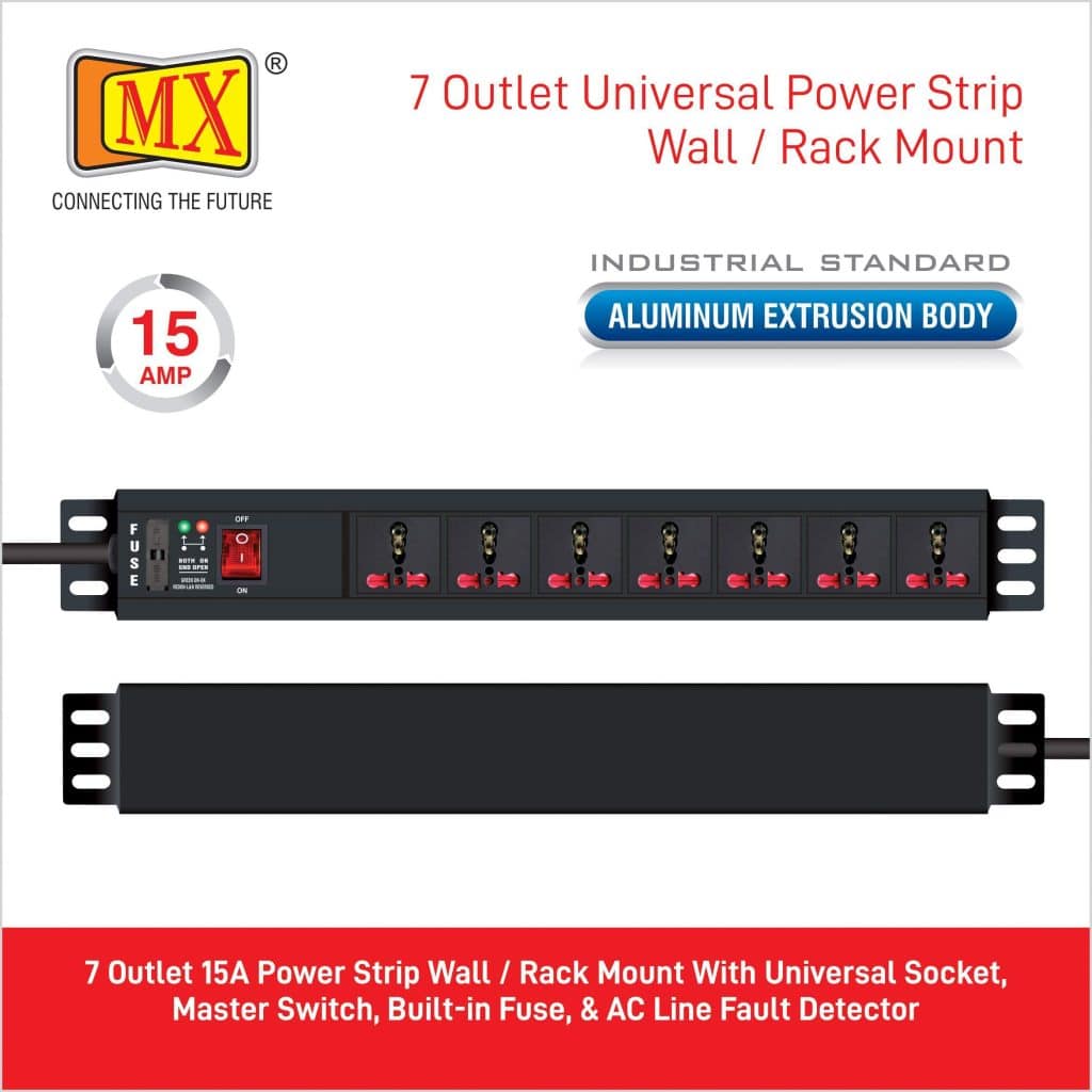 MX 7 Outlet Power Distribution Unit, 15 AMP Universal Socket with Child ...