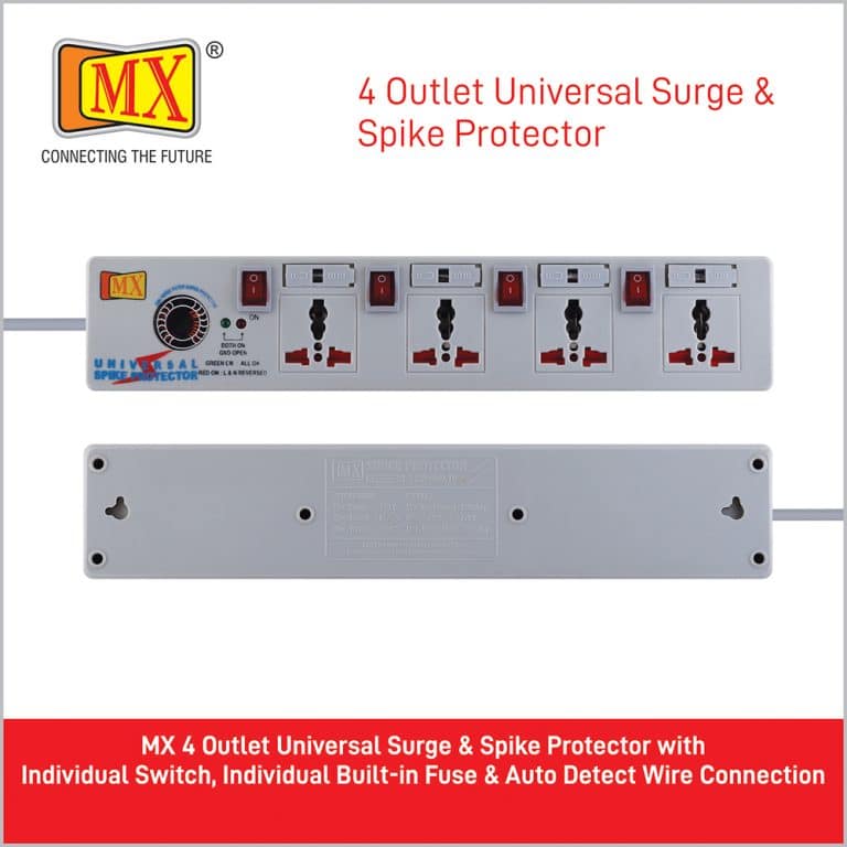 MX 4 Outlet Universal Surge Protector With Individual Fuse And Switch ...