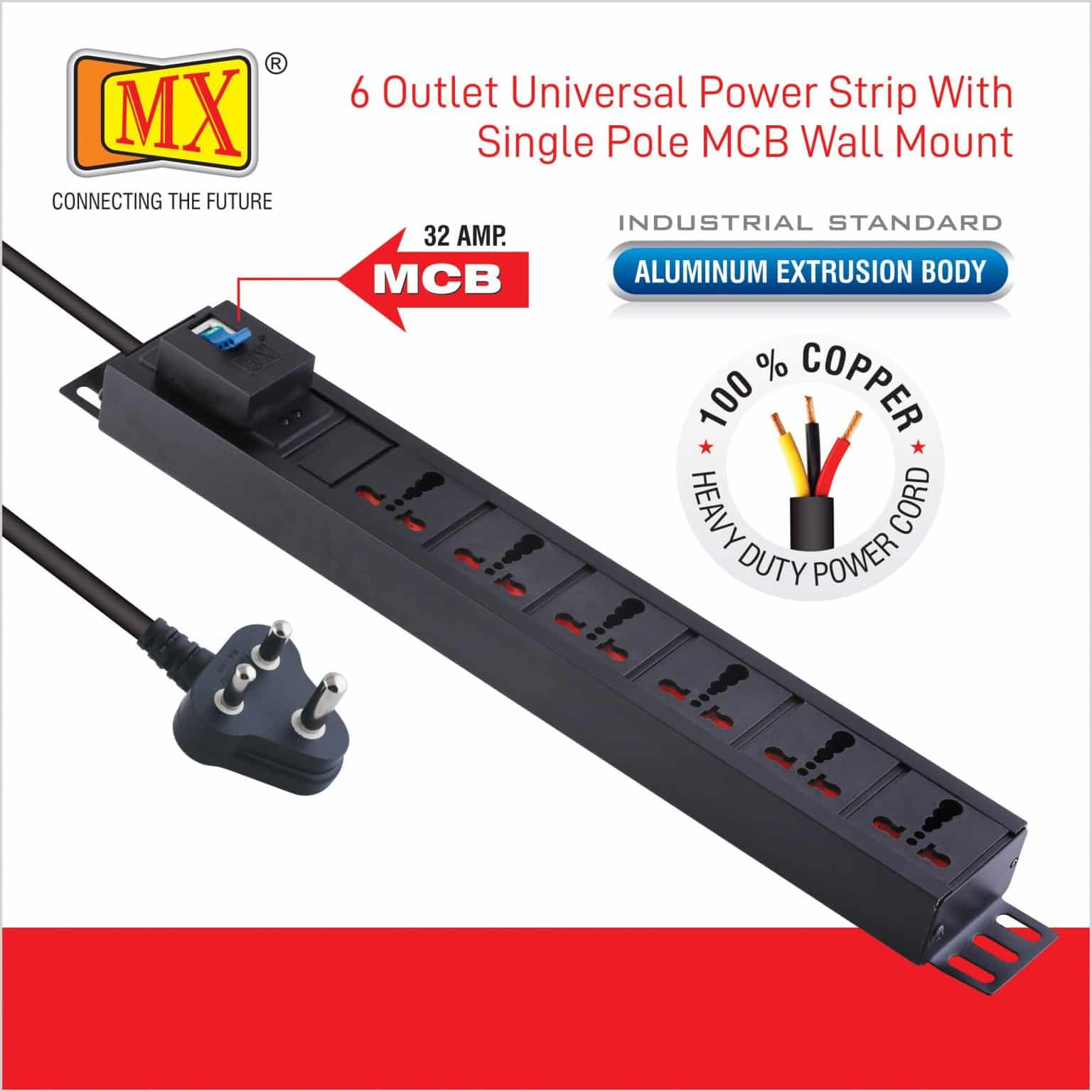 MX 6-Outlet Power Distribution Unit Universal Power Strip 15 AMP with ...