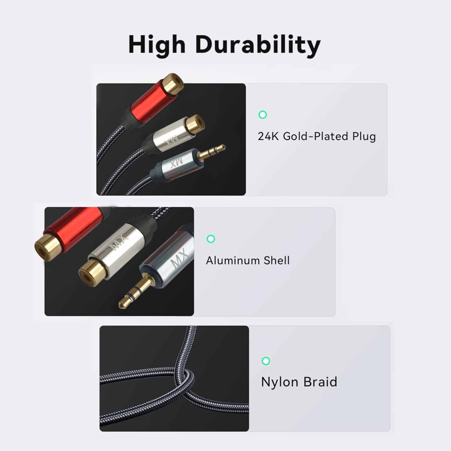 MX Copper Digital Audio Coaxial Cable 3.5mm Male to 2 RCA Female Audio ...
