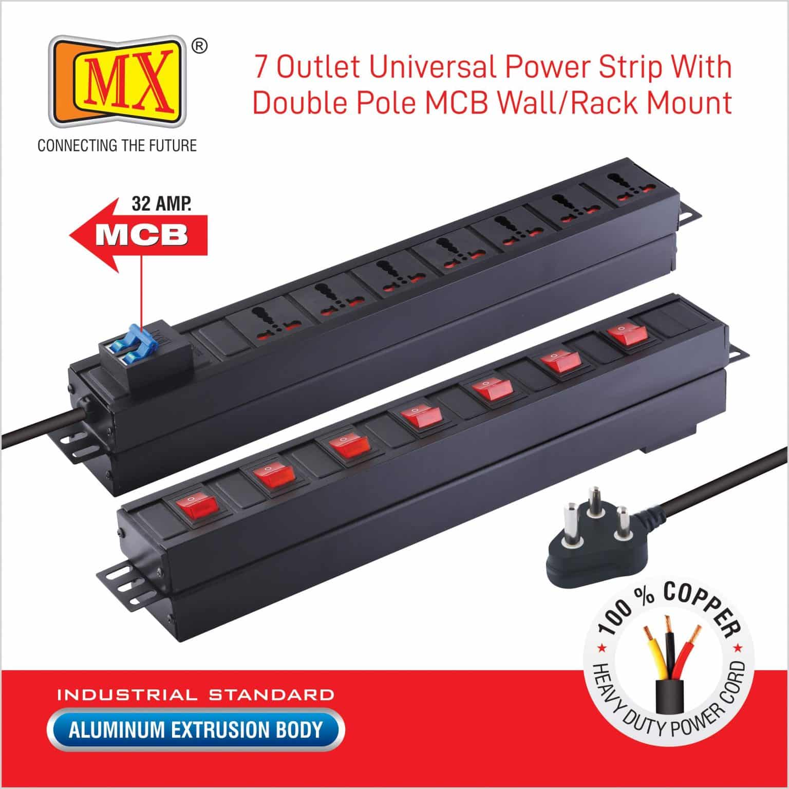 MX 7-Socket Universal Power Distribution Unit (PDU) 15 Amperes with ...