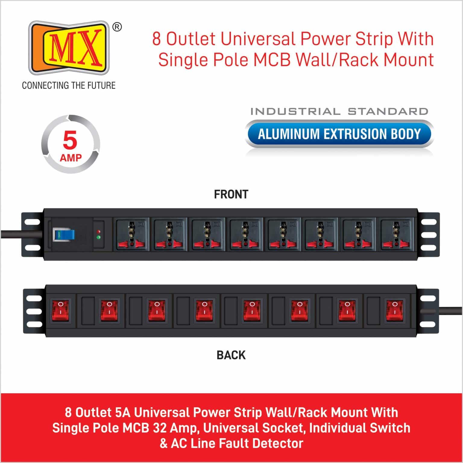 MX 8-Socket Universal Power Distribution Unit (PDU) - 5 Amp with ...