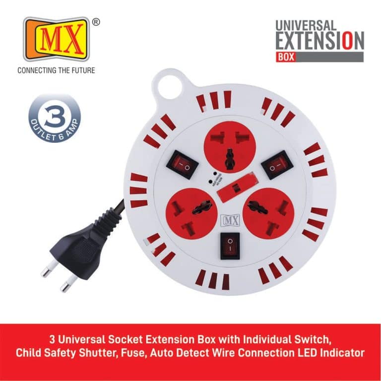 MX 3 Outlet Universal Sockets, Spike Guard Extension Box with ...