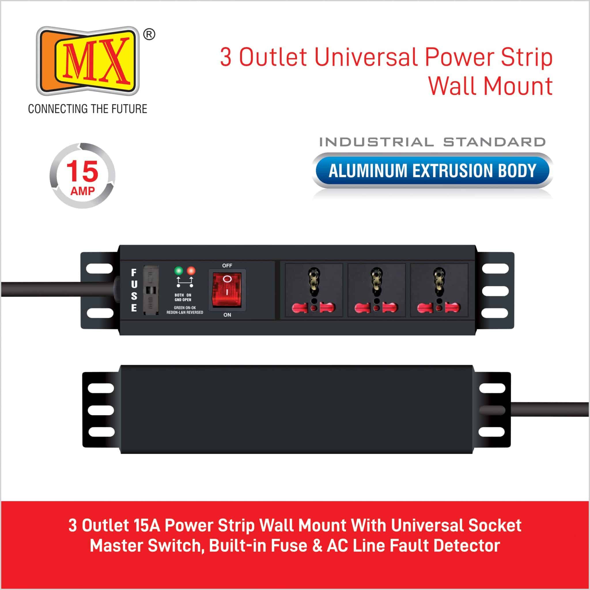 Mx Power Strip With 6 Universal Socket Individual Switch For Each Socket Power Indicator And