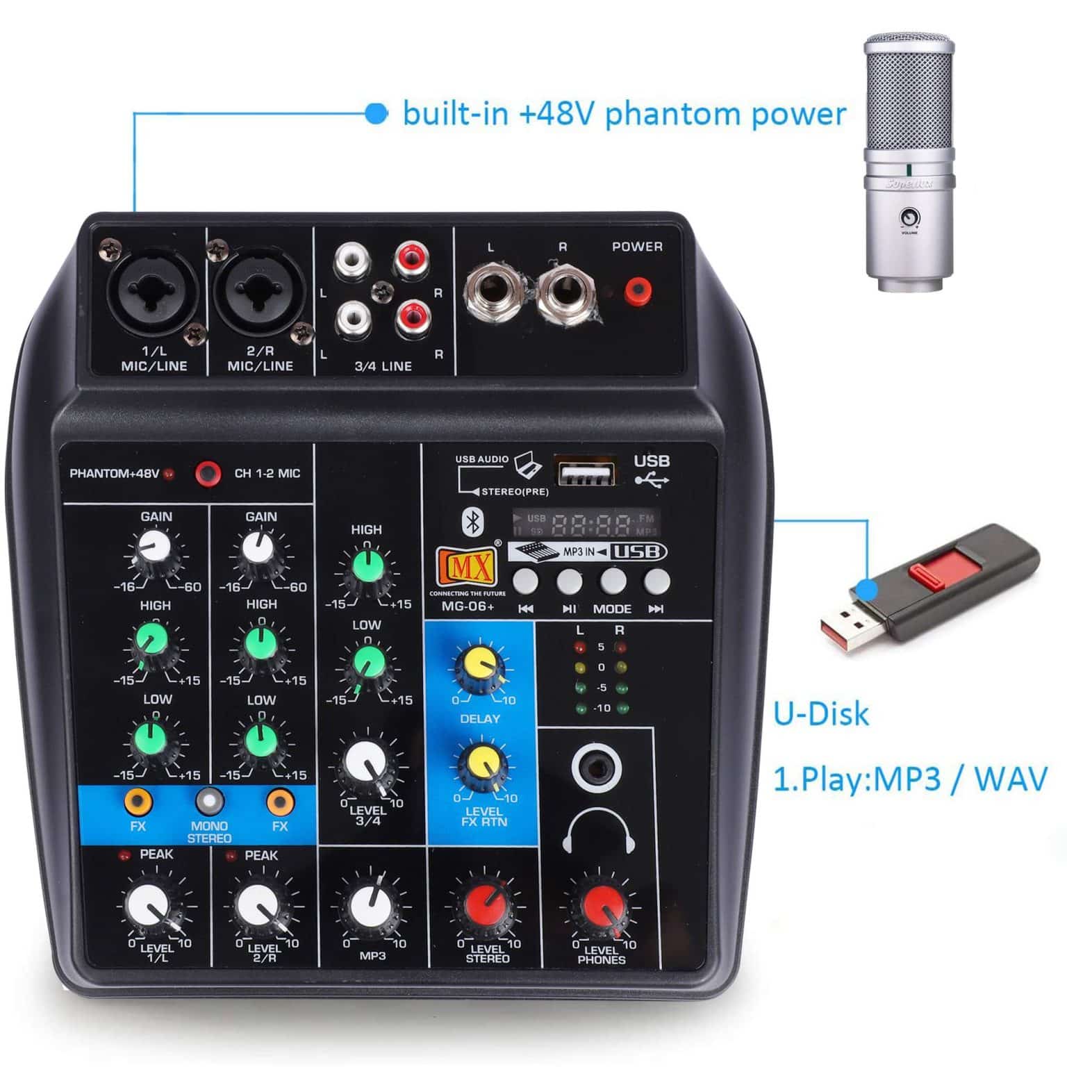 MX 4 Channel Audio Mixer – Basic Sound Mixing Console with Bluetooth ...